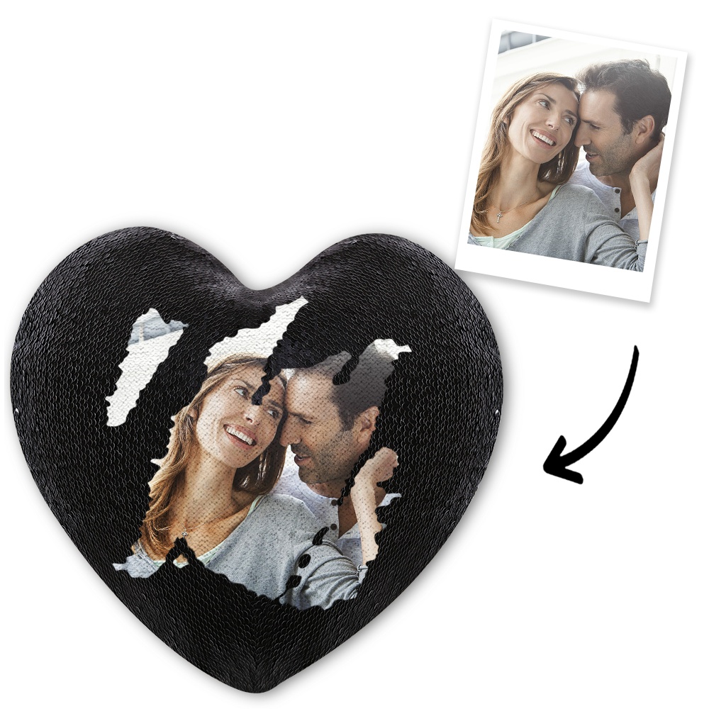 Custom Heart Magic Sequin Pillow with Photo - 9 Colors - MadeMine ...