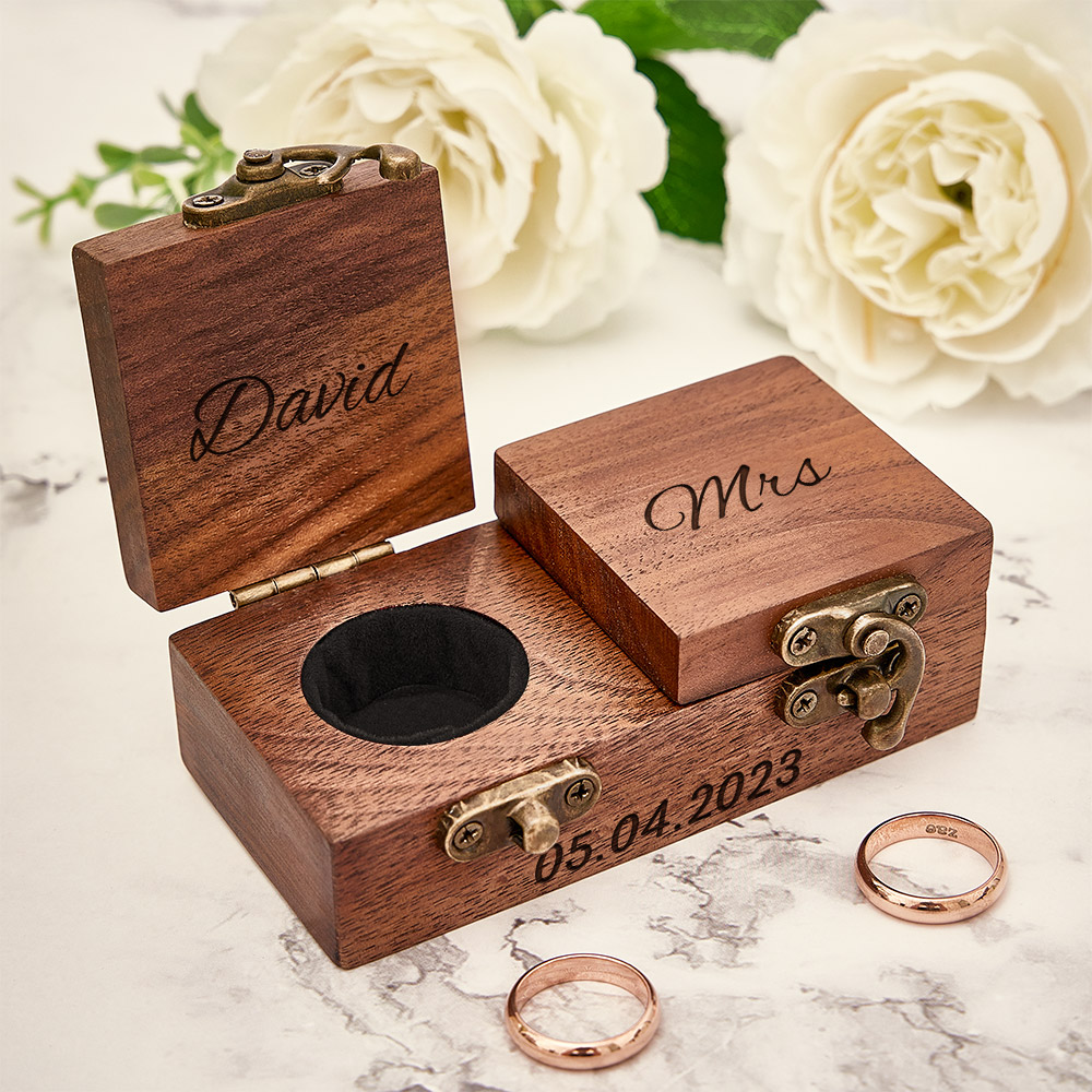 Custom Double Ring Boxes Personalized Wood Ring Bearer Box - MadeMine ...