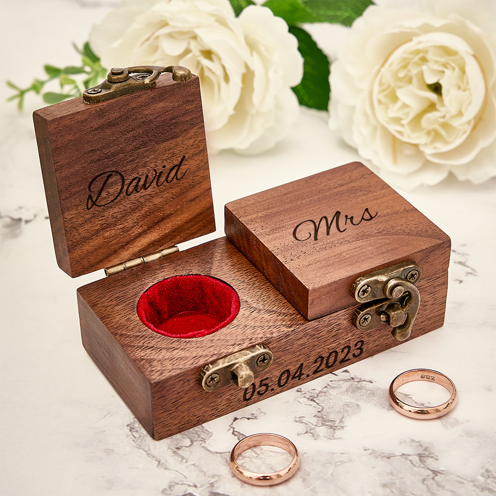 Custom Double Ring Boxes Personalized Wood Ring Bearer Box - MadeMine ...