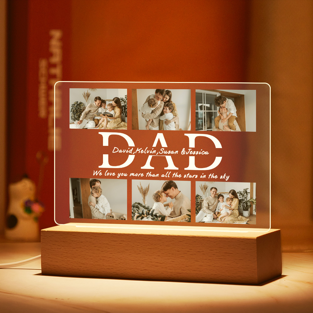 Personalized DAD LED Night Light Custom 6 Photos and Text Acrylic Lamp ...