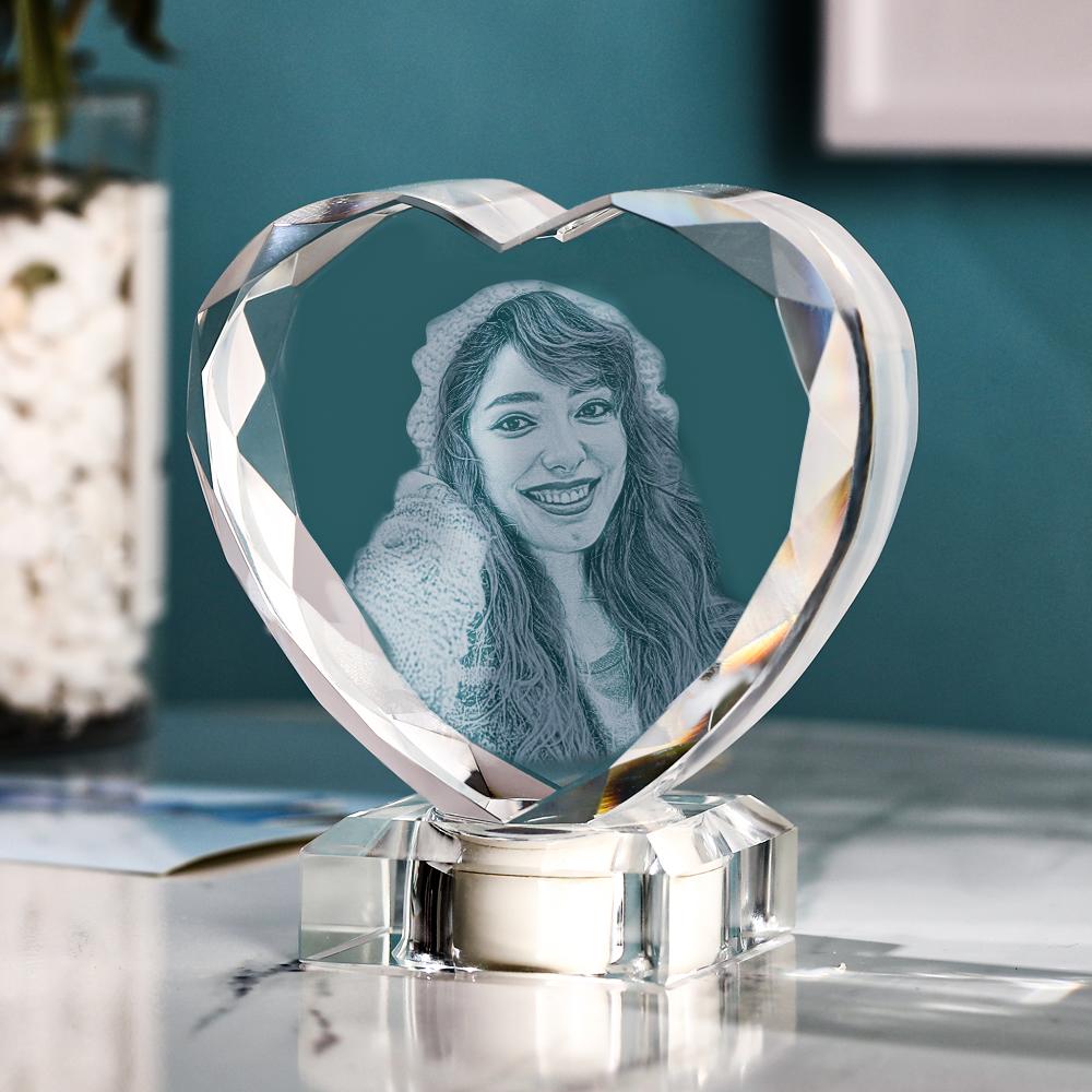 3D Laser Engraved Heart Crystal Photo Frame with Light Up LED Base ...