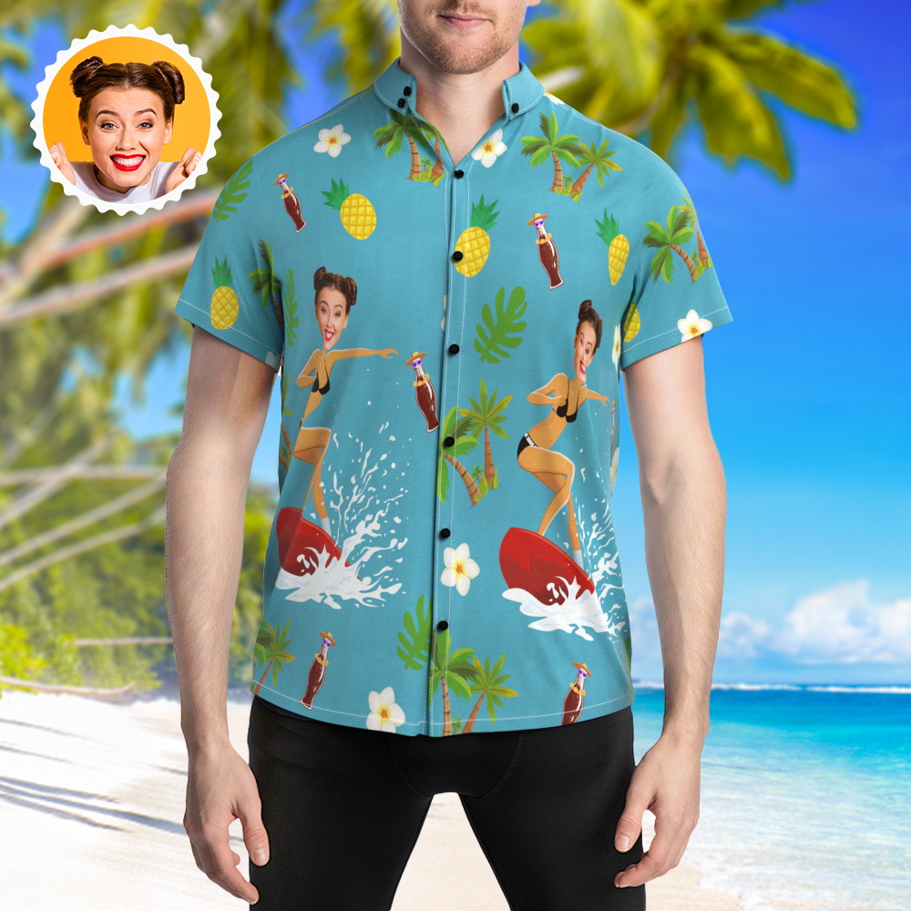 Custom Photo Surfing Beach Shirts Summer Holiday Hawaiian Shirt For ...