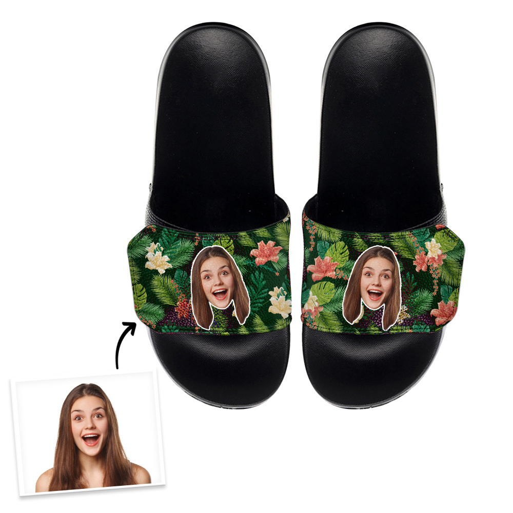 Personalized Face Slippers Floral Print Velcro Slide Sandals For Men ...