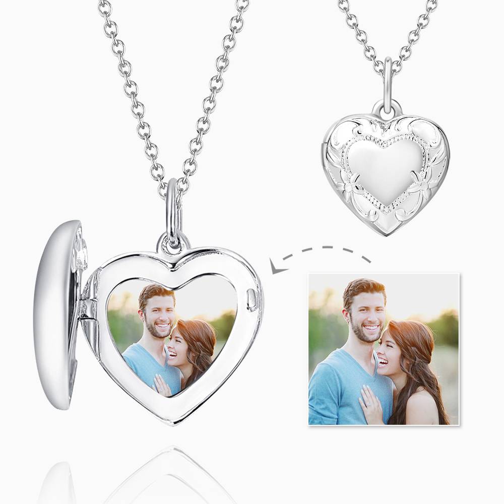Embossed Heart Picture Locket Pendant Necklace With Photo - MadeMine ...