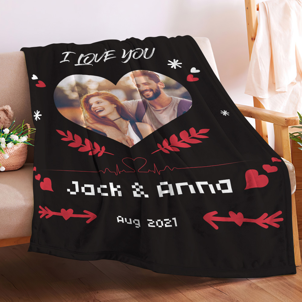 I Love You Custom Heart Shaped Photo Blanket Personalized Couple ...
