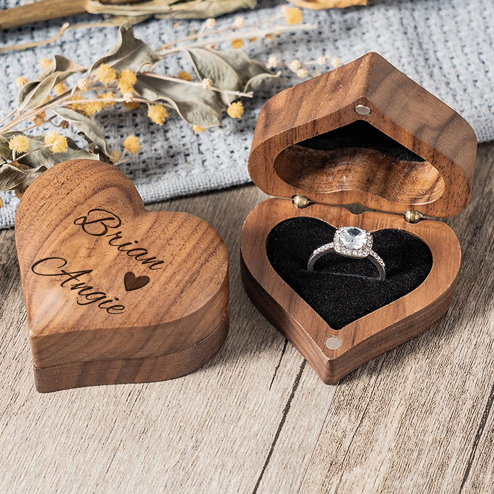 Personalized Wooden Ring Box Heart Proposal Engagement Ring Box ...