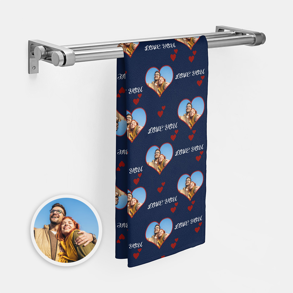 Customized Heart Photo Towel Custom Love You Couple Towel - MadeMine ...