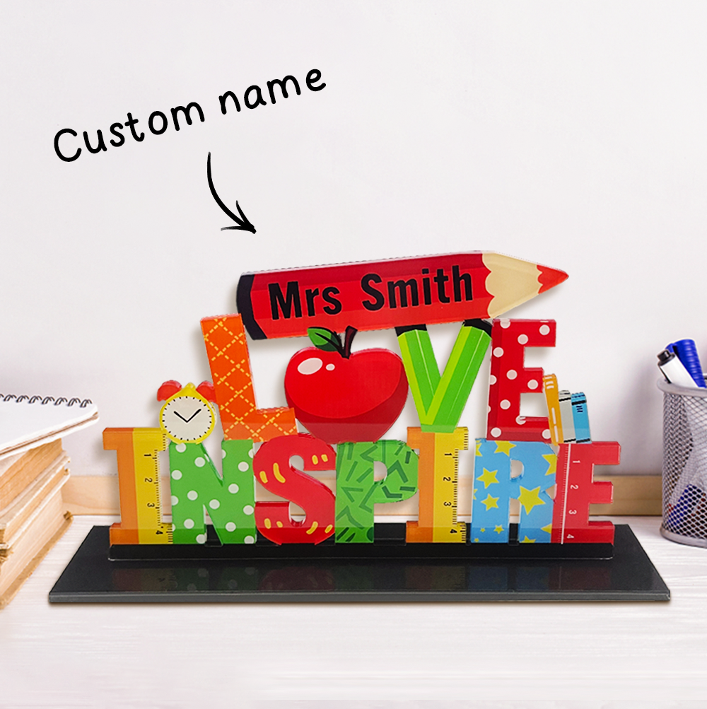 Personalized Name Love Inspire Teacher Desk Sign - MadeMine Custom Drop ...