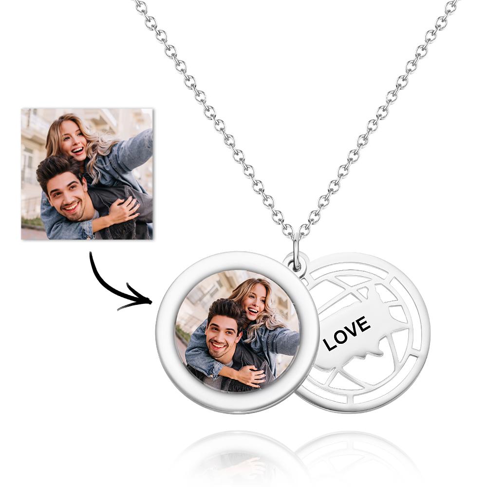 Personalized Photo Engraved Necklace Slidable Global Travel Locket ...