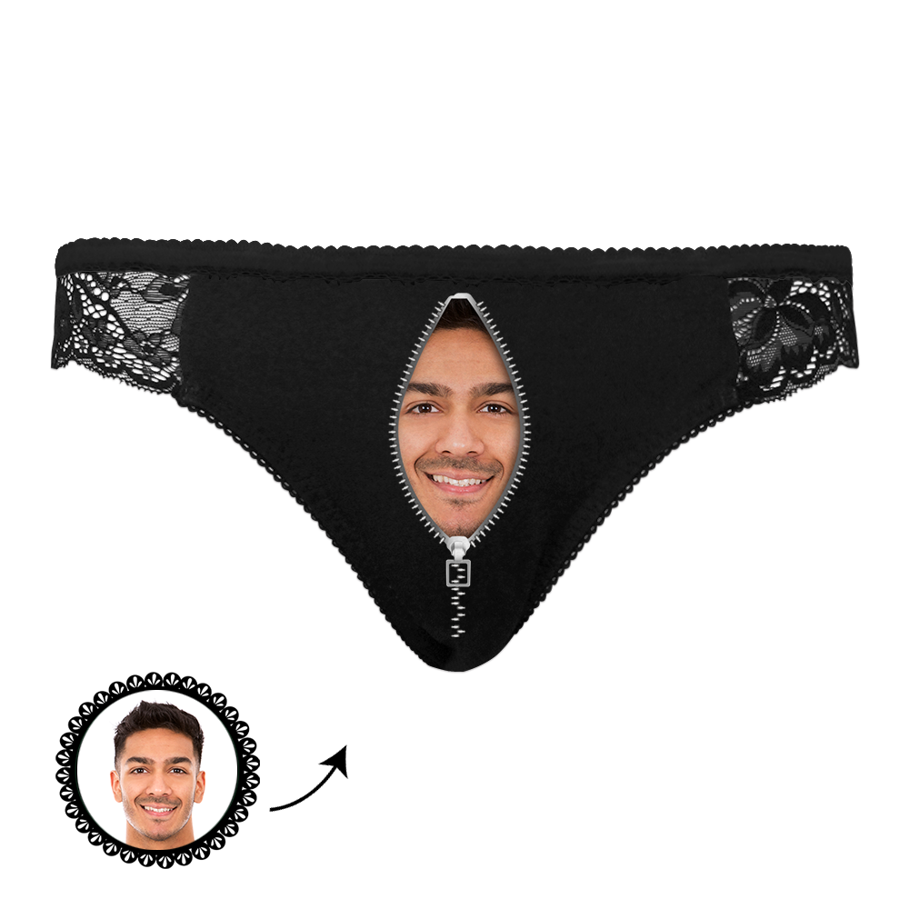 Custom Face Zipper Black Lace Panties Sexy Underwear Mademine Custom