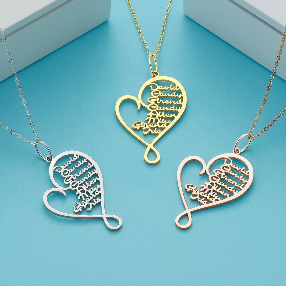 Heart-shaped Name Necklace Custom 1-8 Names Family Nameplate Necklace ...