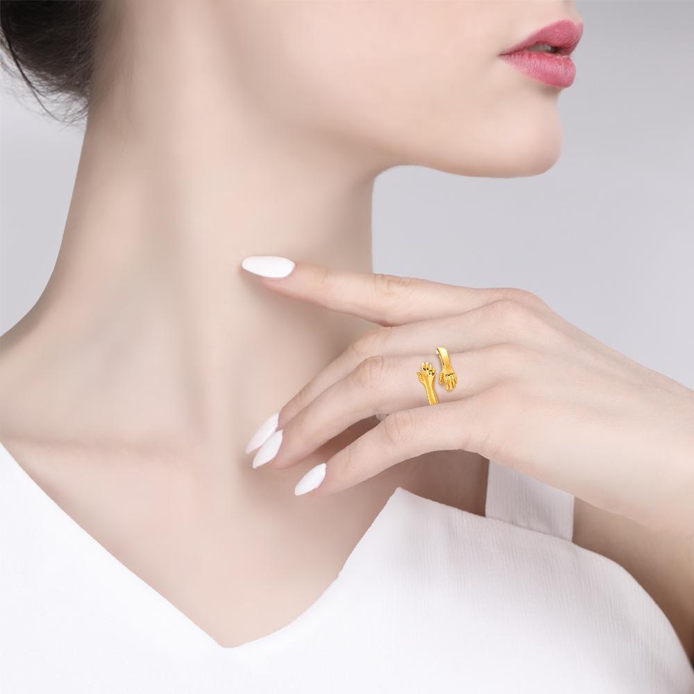 Custom Name Hug Rings Engraved Hugging Hands Open Ring - MadeMine ...