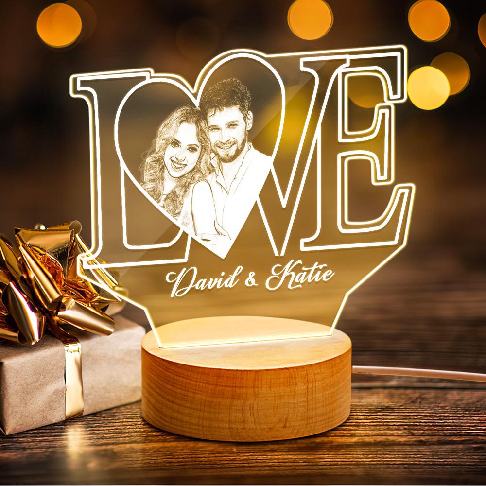 Personalized LOVE 3D Acrylic Night Light with Text & Photo - MadeMine ...