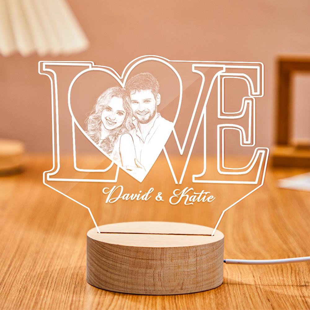 Personalized LOVE 3D Acrylic Night Light with Text & Photo - MadeMine ...