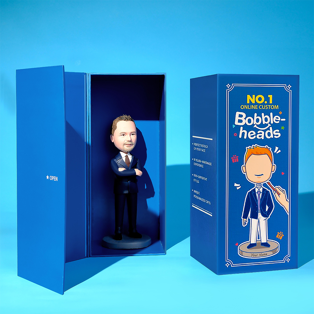 Custom Wearing Shirt & Jacket Retro Old Man Bobblehead With Text ...