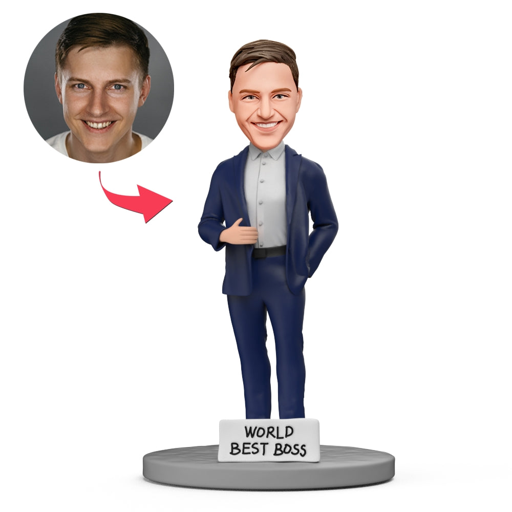 Blue Suit WORLD BEST BOSS Custom Bobblehead with Engraved Text ...