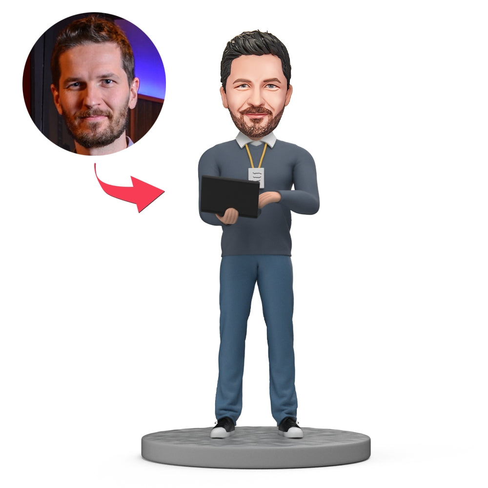 Custom Bobblehead Software Engineer Holding Laptop and Showing Badge ...