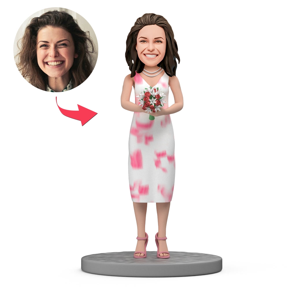 Mother's Day Gift Custom Bobblehead - Beautiful Mother Holding Flowers ...