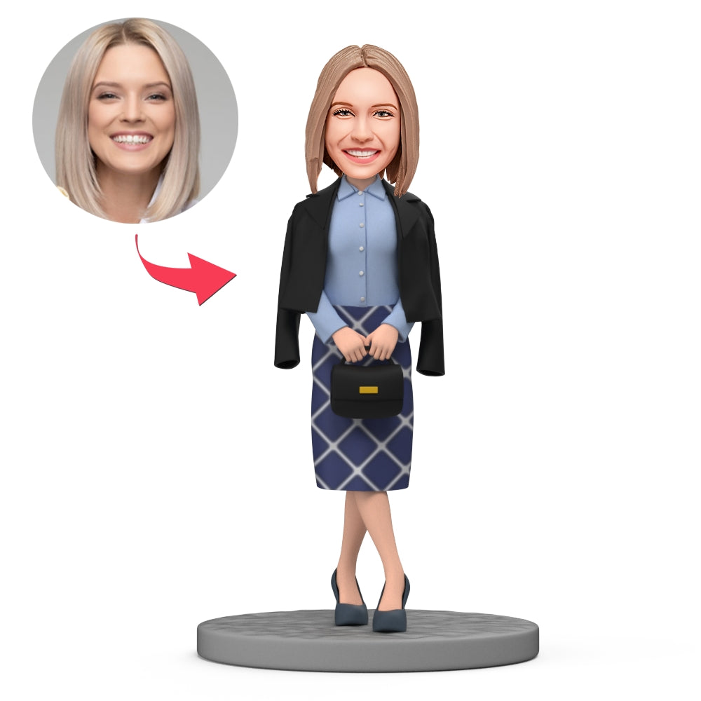 Custom Bobblehead Stylish Woman in A Black Coat With Bag - MadeMine ...