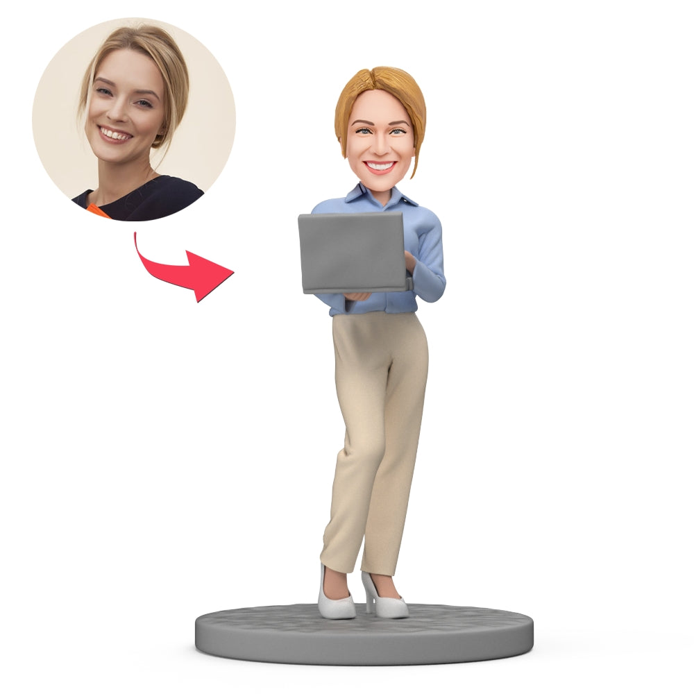 Boss's Day Gift Custom Bobblehead Female Boss Working With Laptop ...