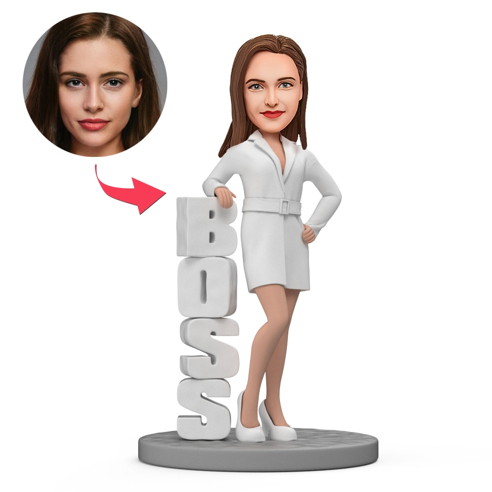 Boss's Day Gift Custom Female Boss Bobblehead in White Suit - MadeMine ...