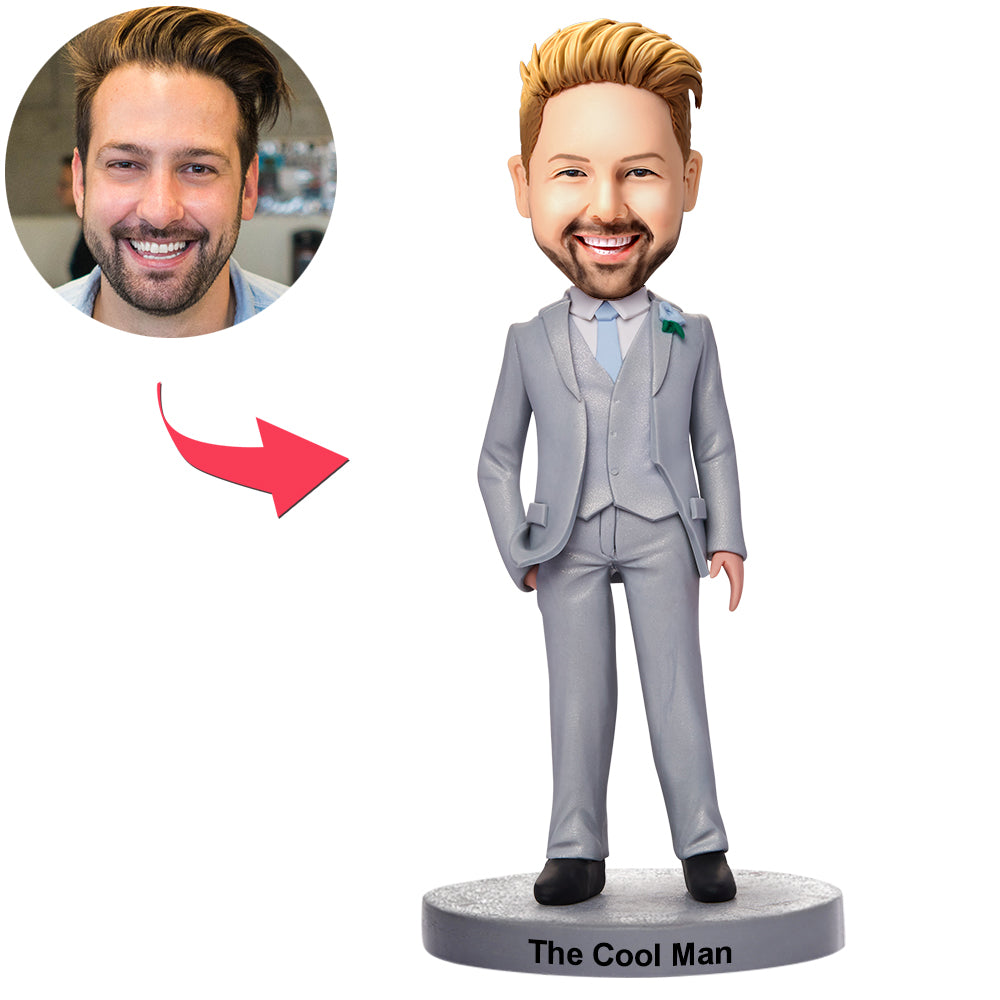 Custom Business Man In Grey Suit Bobbleheads With Engraved Text ...