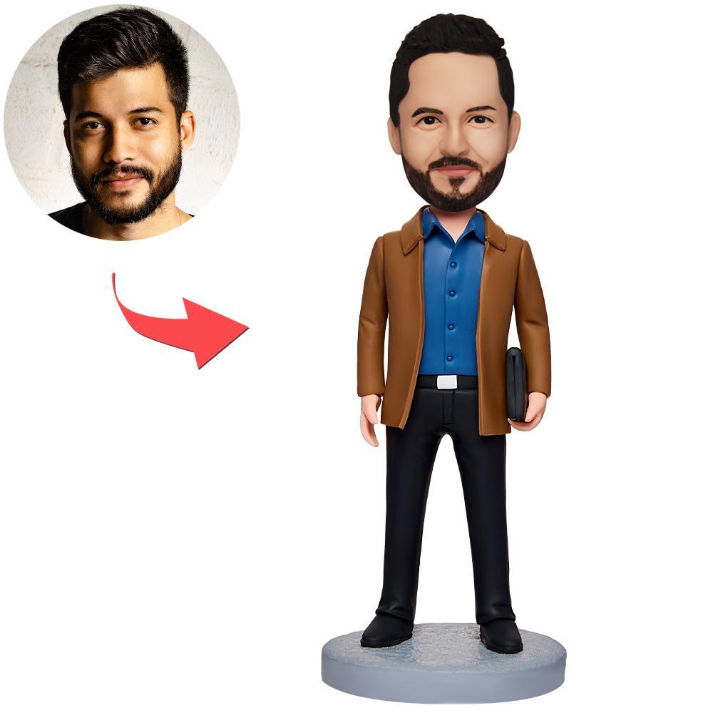 Brown Clothes Business Man Custom Bobbleheads With Engraved Text ...