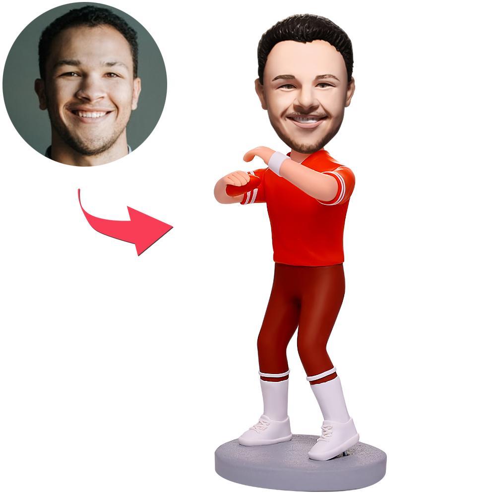 Rugby Player In Red Sportswear Custom Bobbleheads With Engraved Text ...