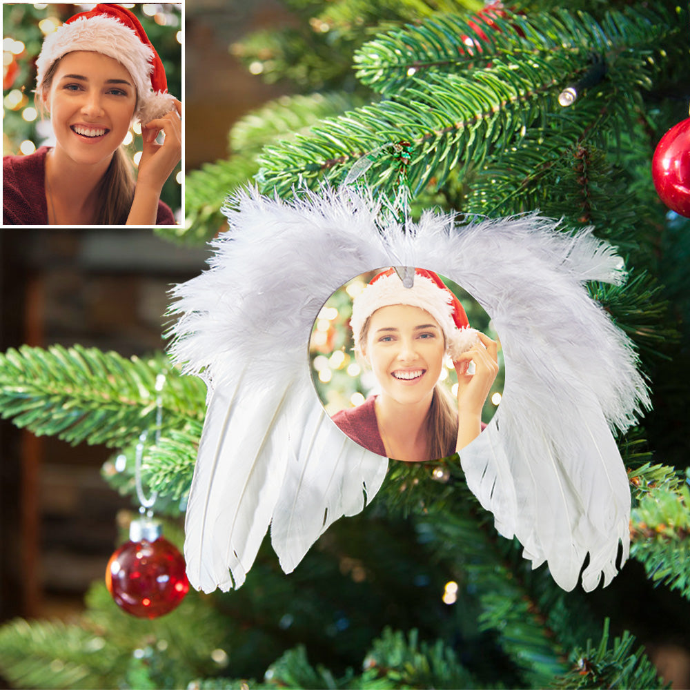 Personalized Photo Angel Feather Wings Memorial Hanging Ornament ...