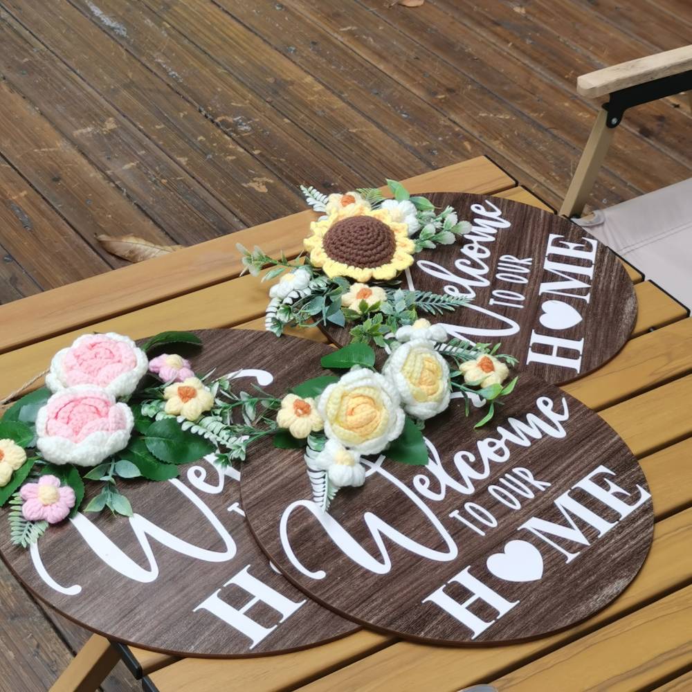 Welcome Door Sign Crocheted Flower Front Door Decorations Unique Gifts ...