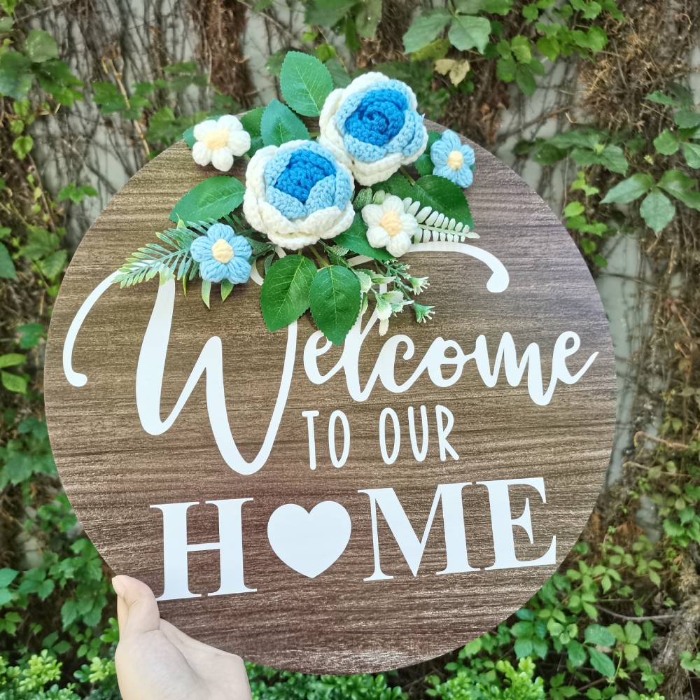 Welcome Door Sign Crocheted Flower Front Door Decorations Unique Gifts ...