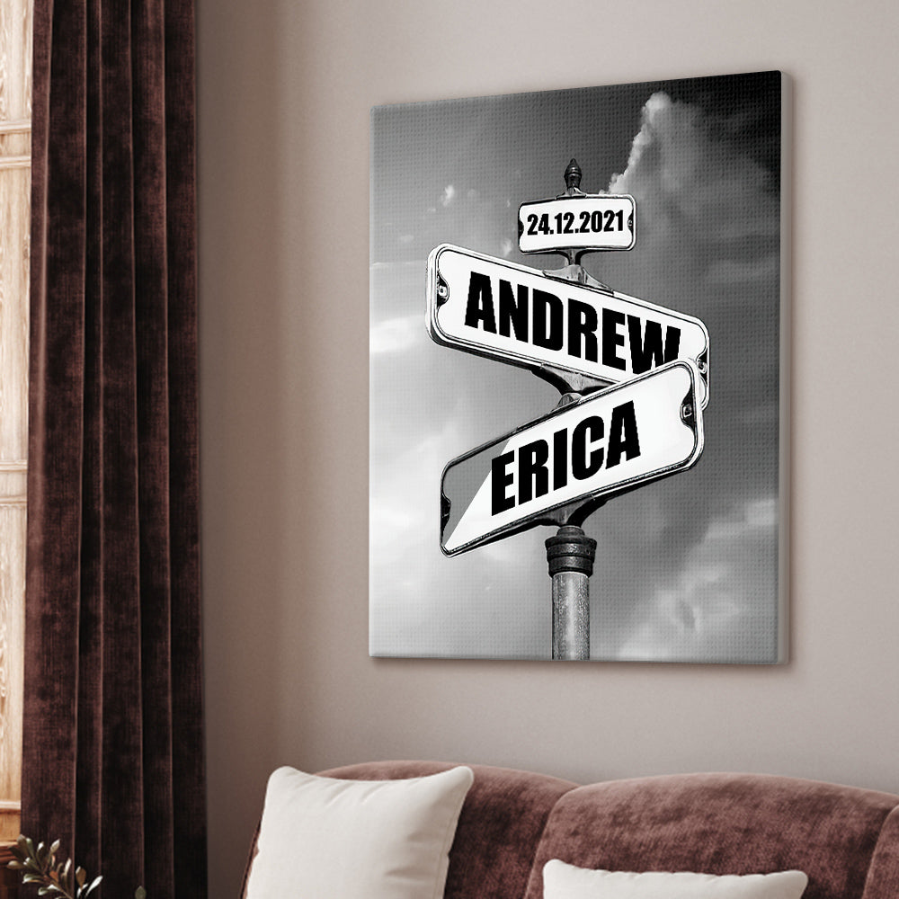 Personalized Name Canvas With Year Date Vintage Crossroad Street Sign ...