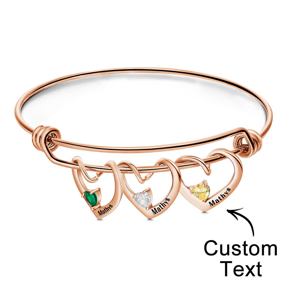 Custom Engraved Heart-Shaped Birthstone Bracelet Personalized Elegant ...