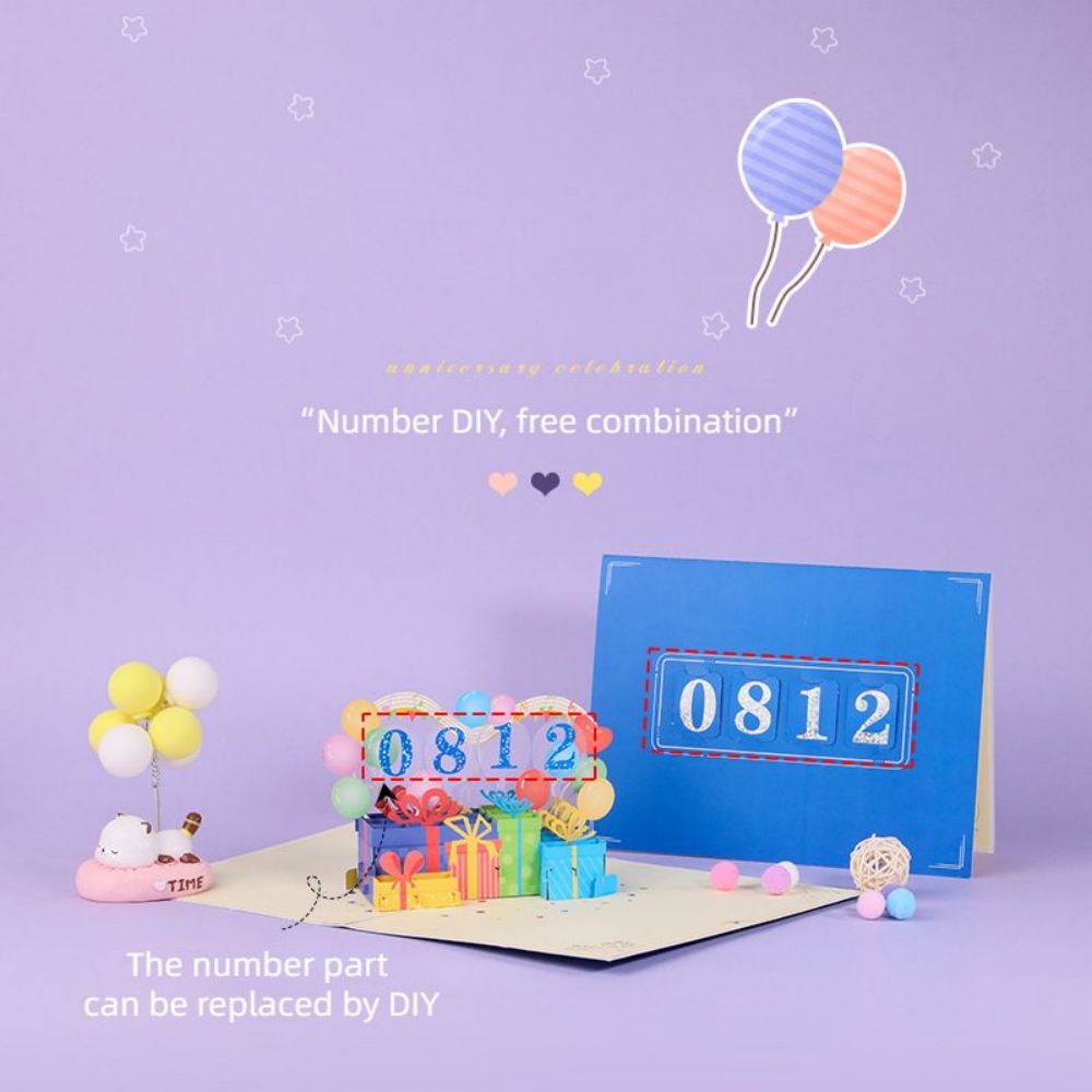 DIY Number Gift Box 3D Pop Up Greeting Card Birthday Gift Commemorative ...