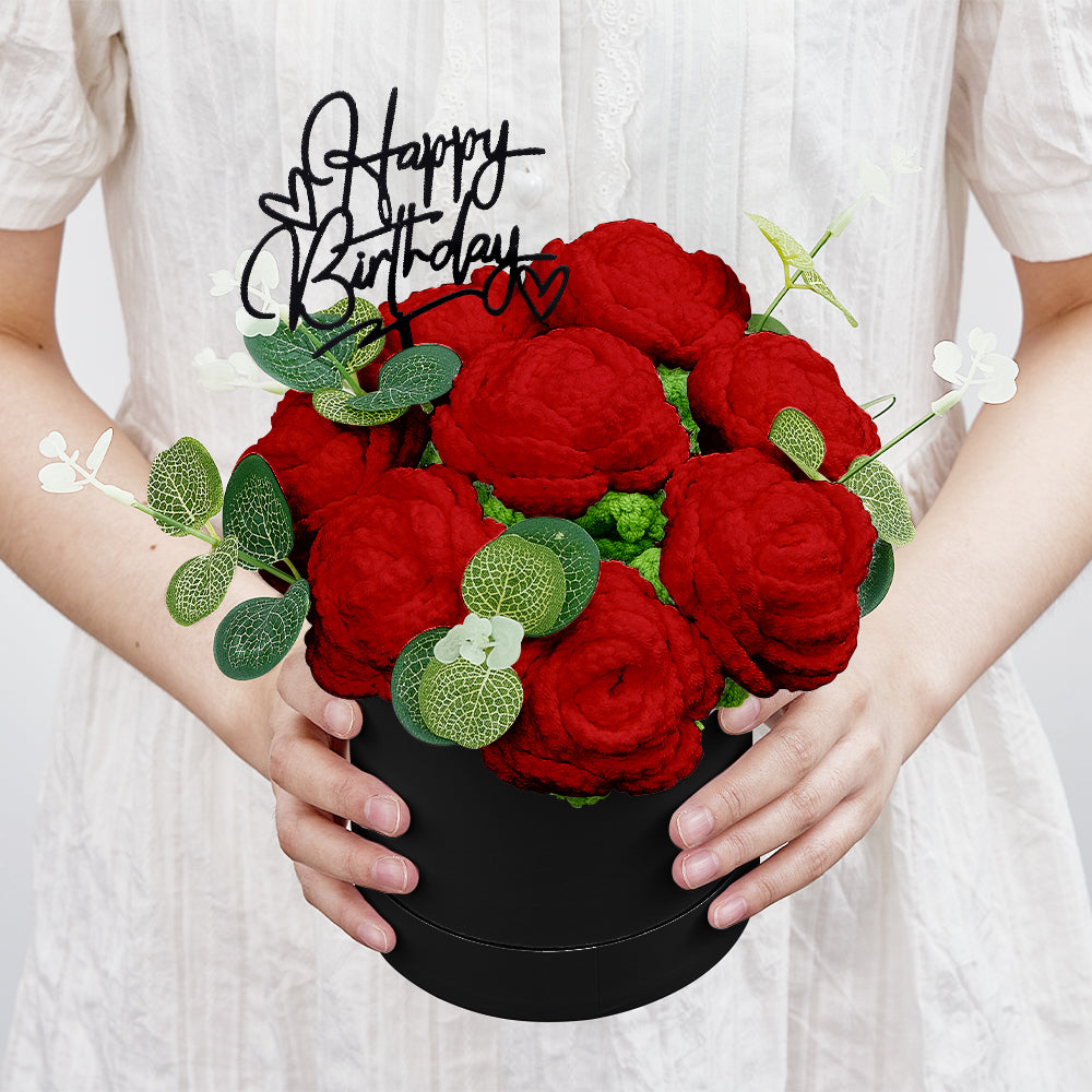 Crochet Flowers Bouquet Handmade Knitted Roses Hug Bucket Birthday ...