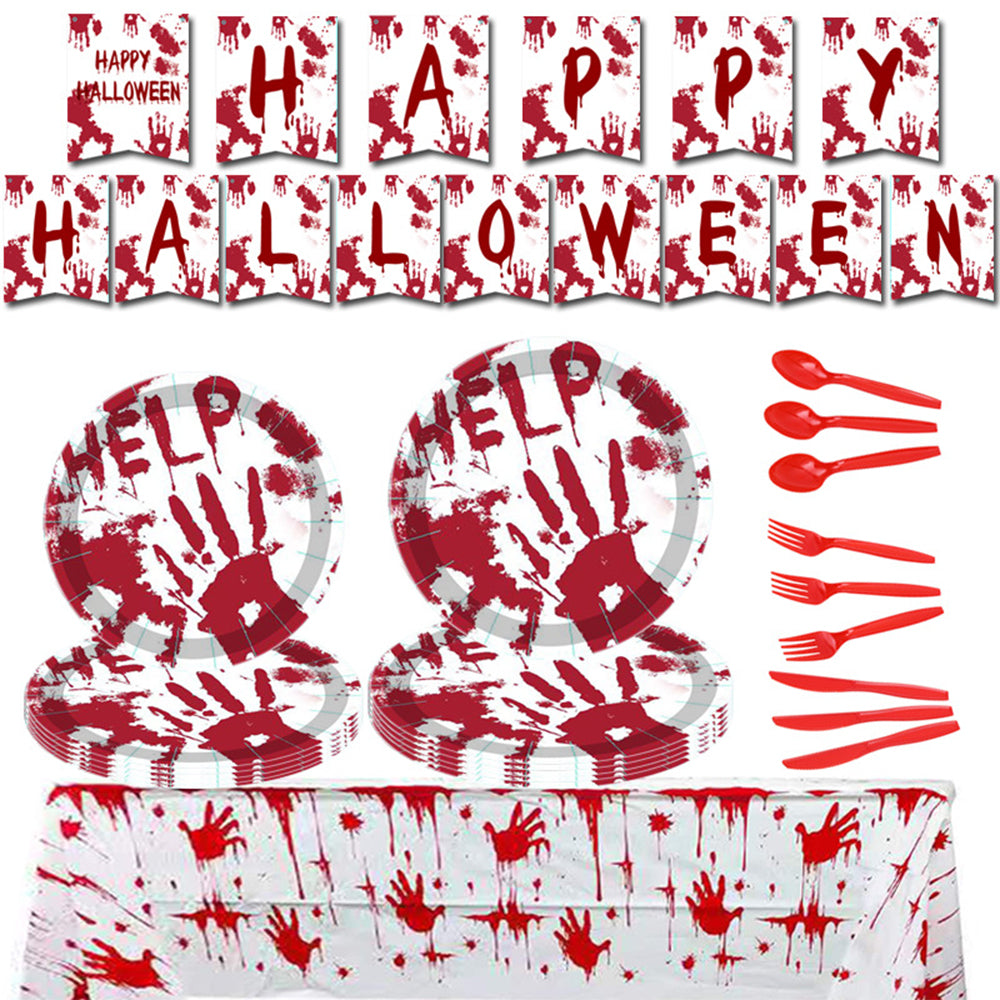 Halloween Party Bloody Hands Disposable Tableware Kits Halloween Party ...