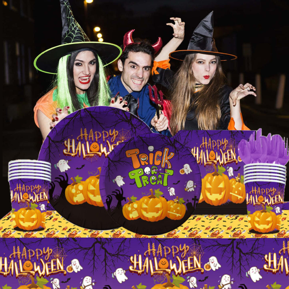 Halloween Pumpkin Design Disposable Tableware Kits Halloween Party ...