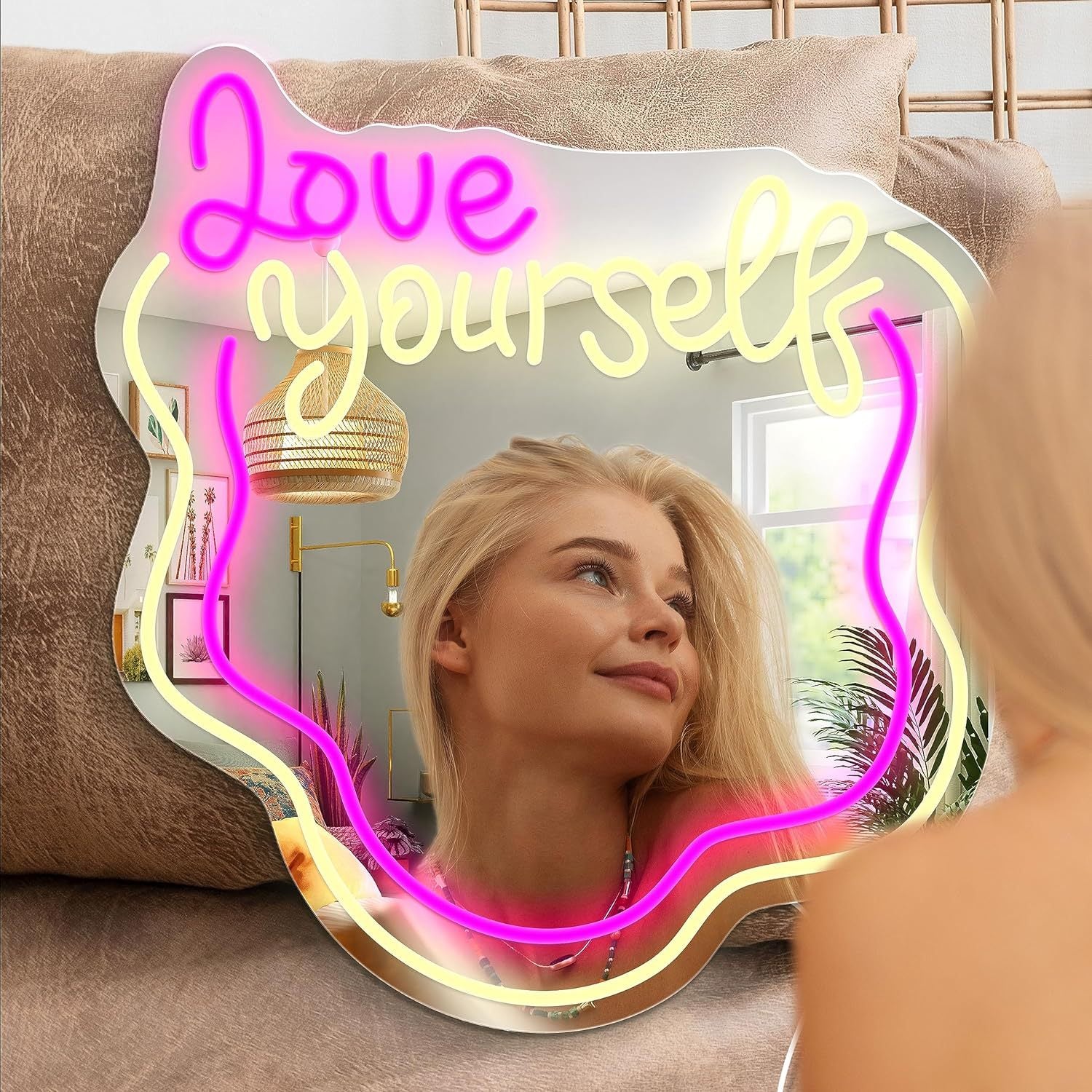 Love Yourself Mirror Light for Wall Wavy Neon Mirror LED Dimmable Light ...