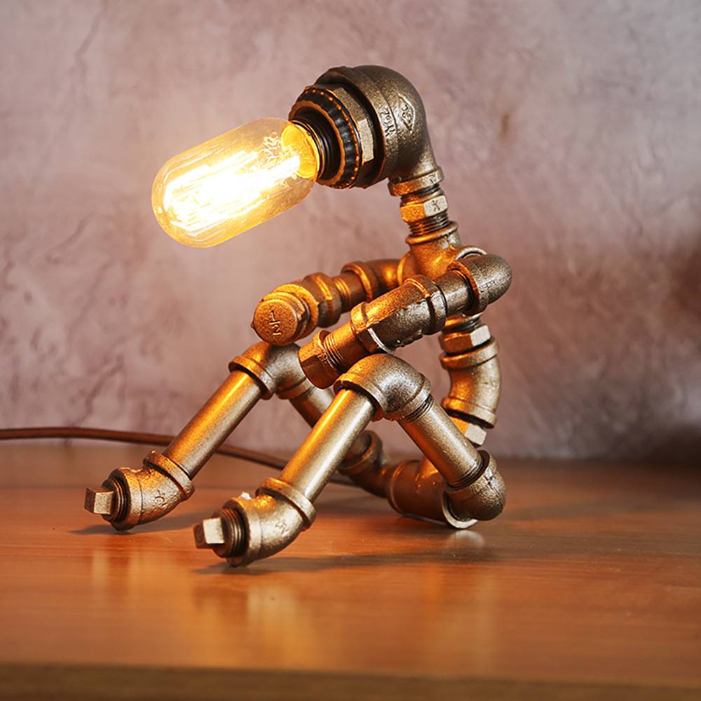 Creative Iron Tube Robot Table Lamp Water Pipe Light Retro Table Lamp ...