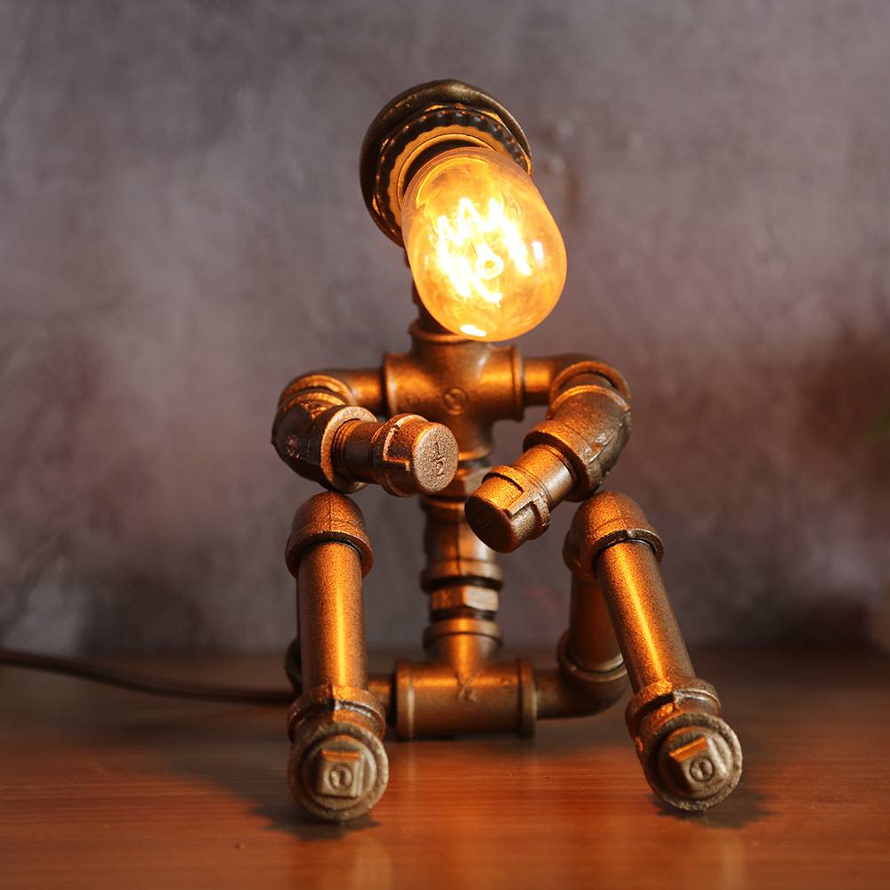 Creative Iron Tube Robot Table Lamp Water Pipe Light Retro Table Lamp ...