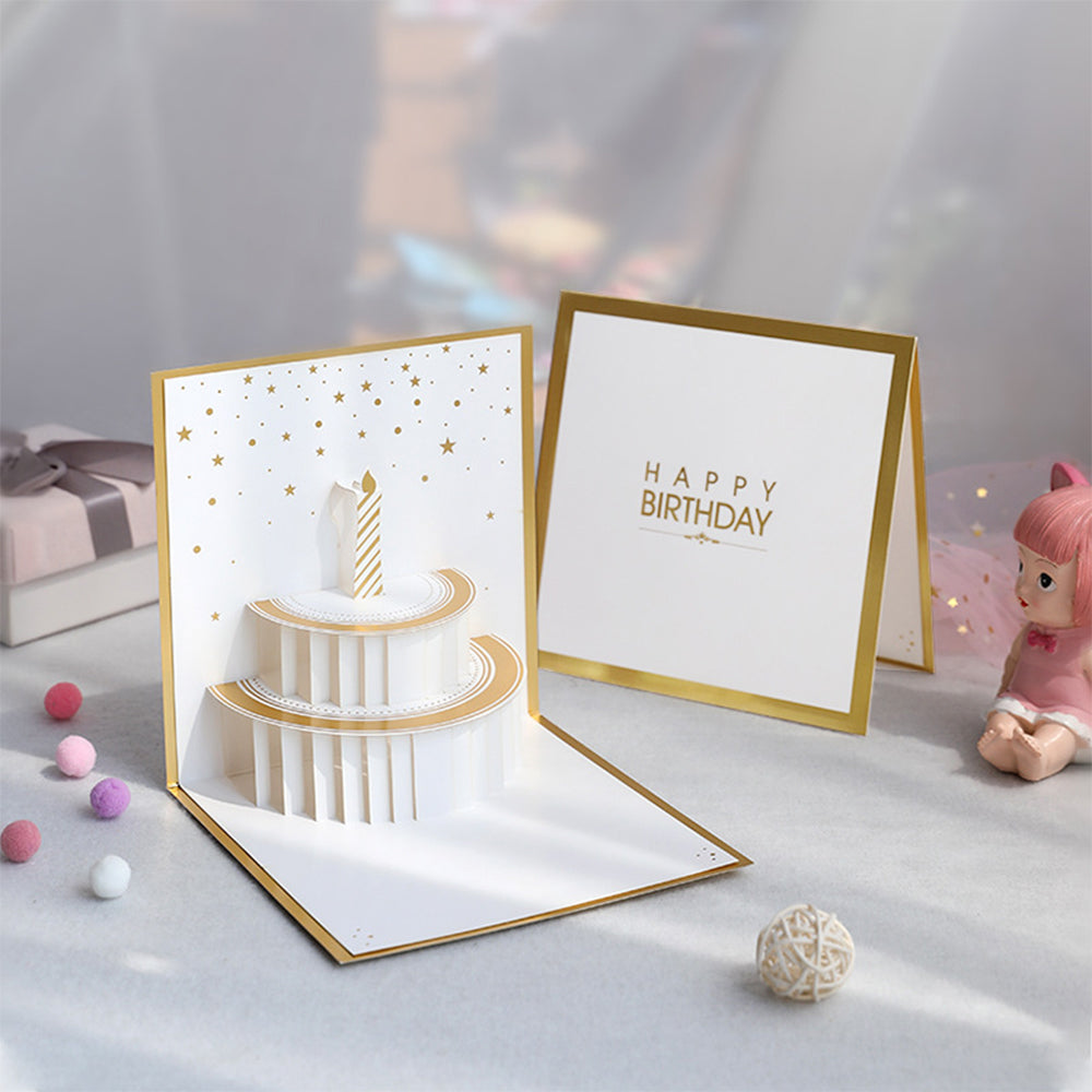Creative 3D Pop Up Greeting Card Bronzing Birthday Cake Pop Up Card ...