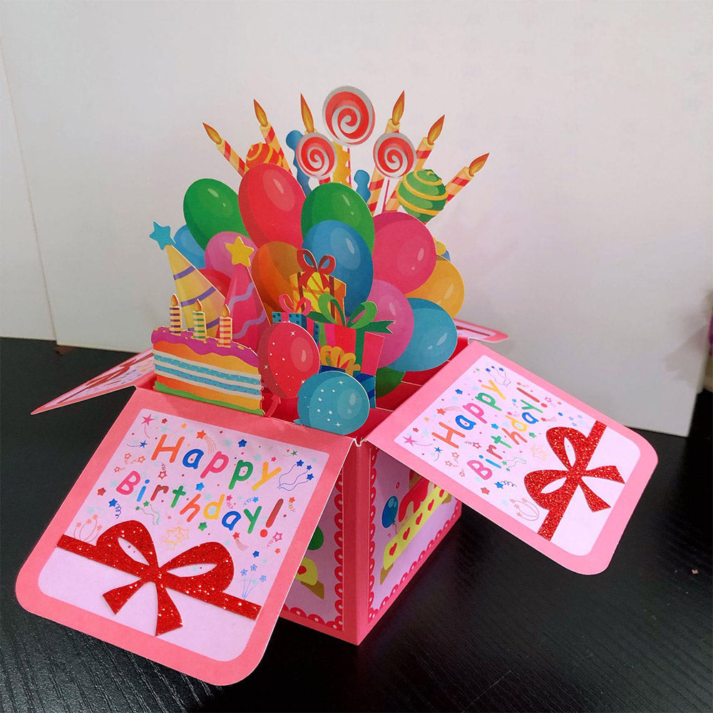 Creative 3D Pop-Up Birthday Box Card Balloon Cake Pop Up Greeting Card ...