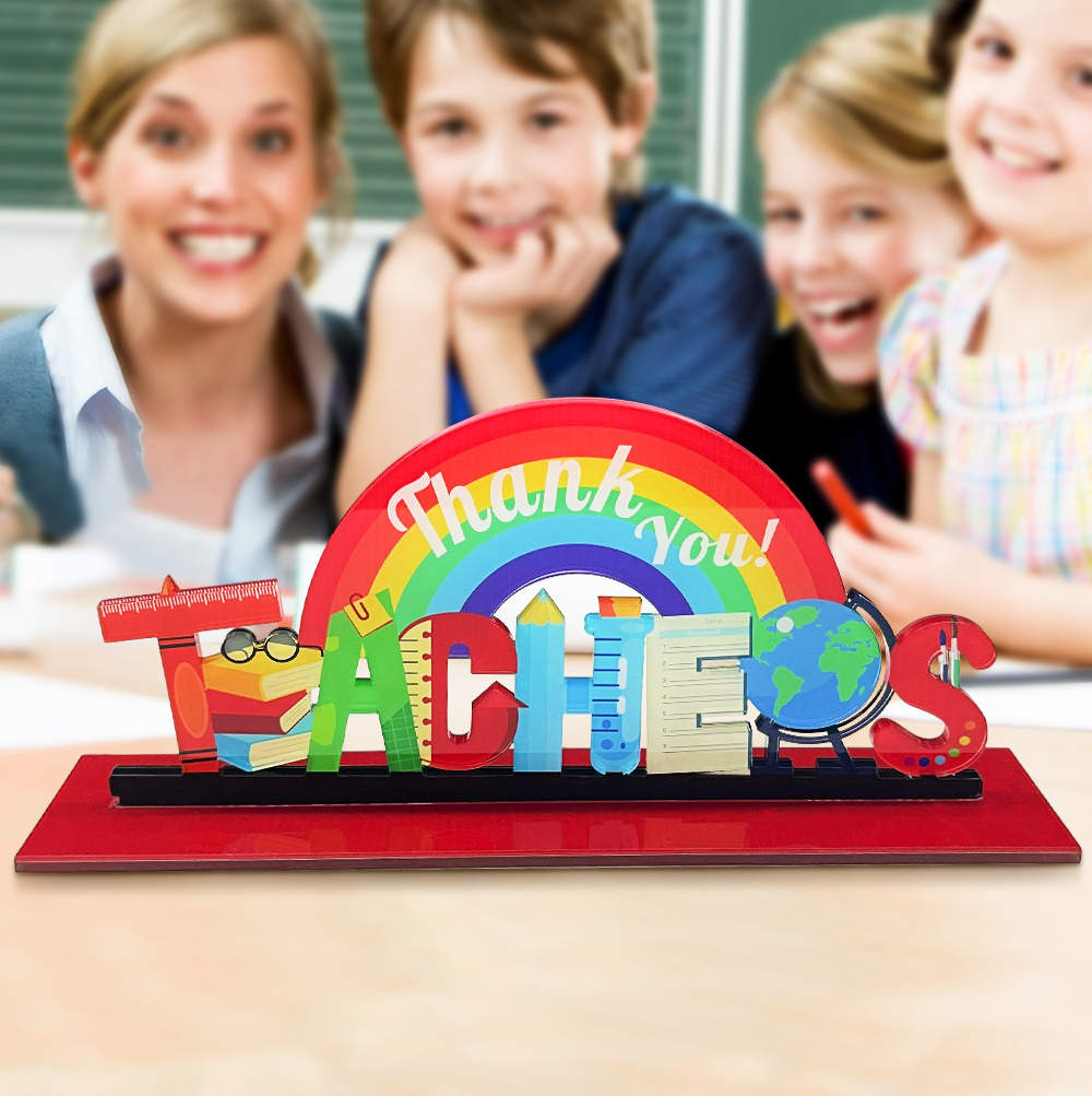 Personalized Rainbow Teacher Appreciation Acrylic Table Sign - MadeMine ...