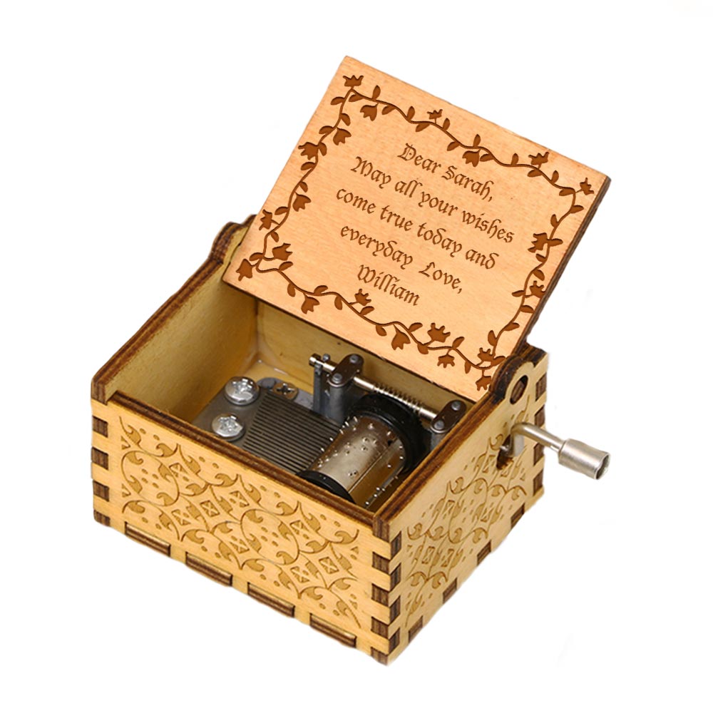Personalized Engraved Hand Crank Wooden Music Box with Text - MadeMine ...