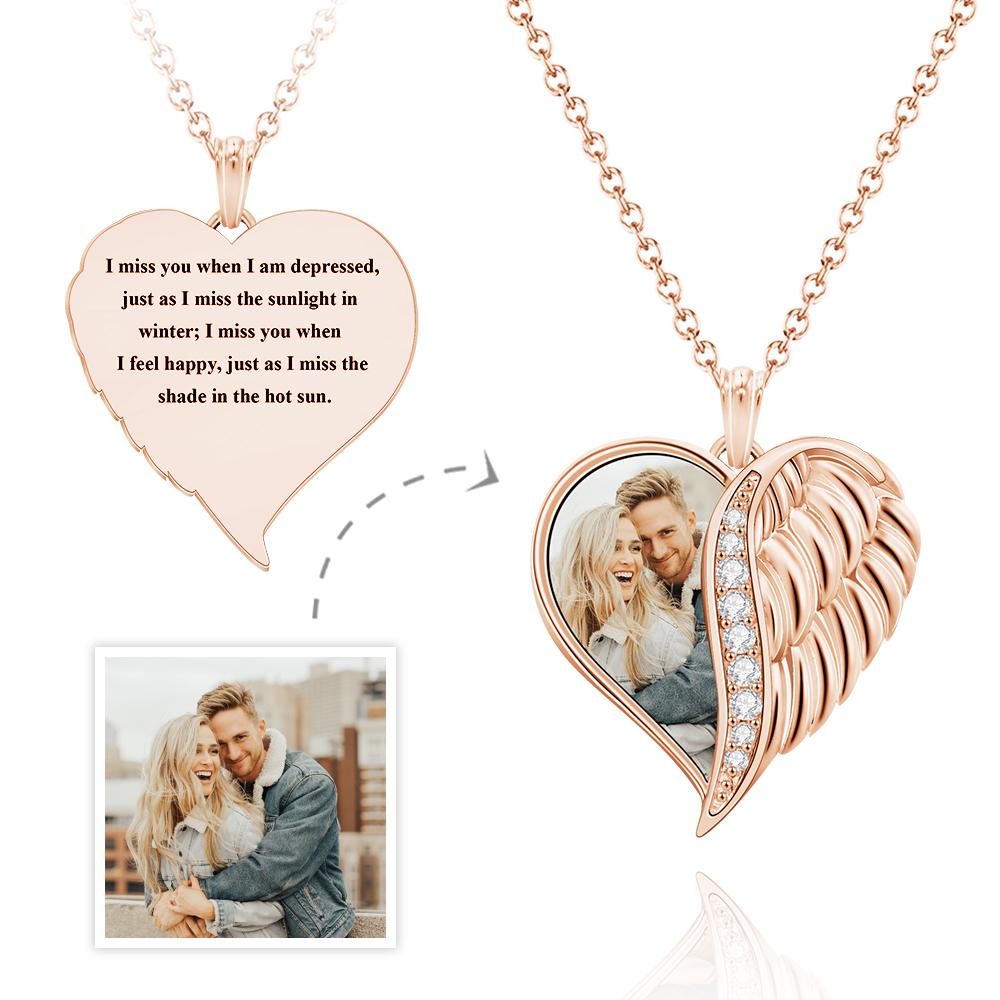 Custom Angel Wings Heart Necklace with Photo and Text - MadeMine Custom ...