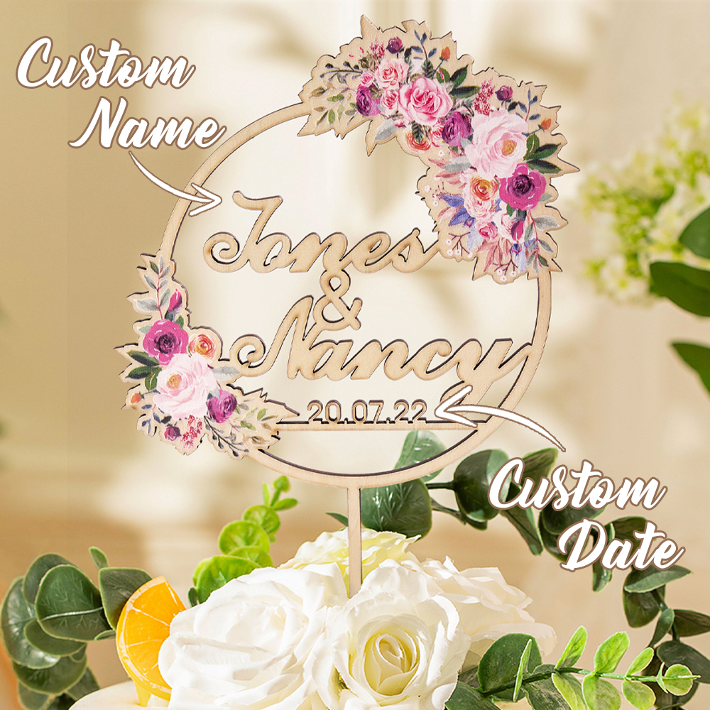 Personalized Flower Cake Topper Custom Name Cake Topper for Wedding ...