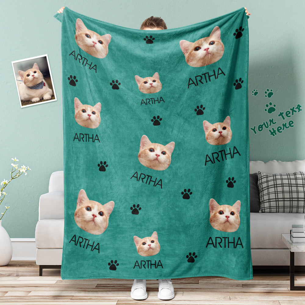 Custom Cat Face Blanket Cat Paws Personalized Pet Photo and Text ...