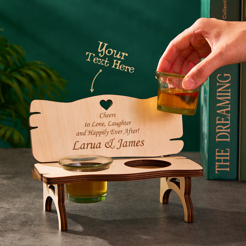 Custom Engraved Decor Personalized Wooden Bench With Shot Glasses ...