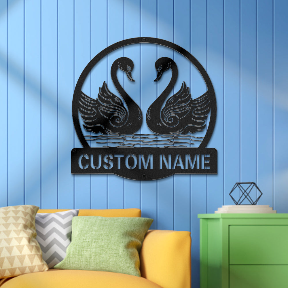 Custom Swan Signs Metal Wall Art Personalized Couple LED Lights Decor ...
