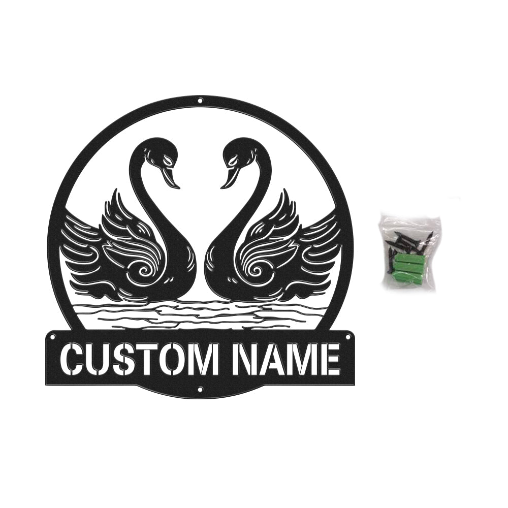 Custom Swan Signs Metal Wall Art Personalized Couple LED Lights Decor ...
